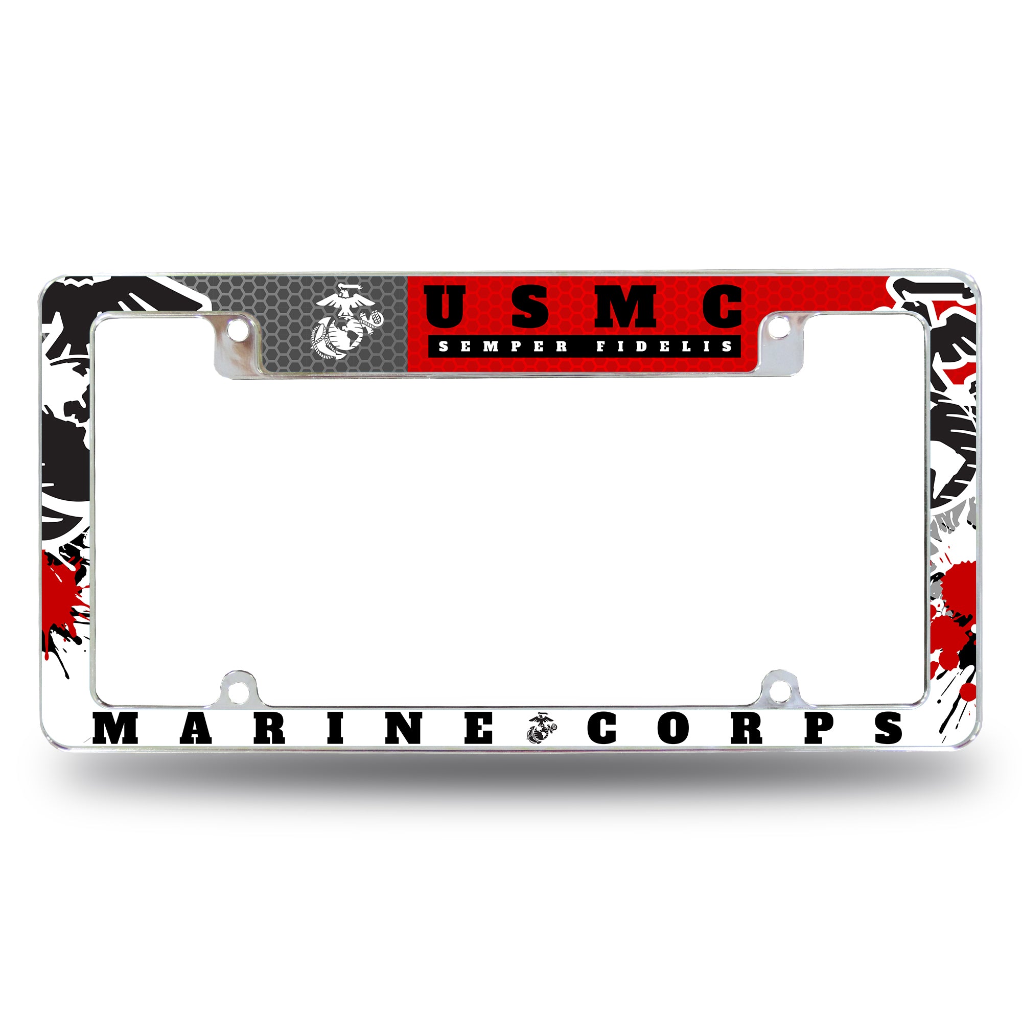 Usmc License Plate Frame Marine Corps Veteran American Flag Aluminum