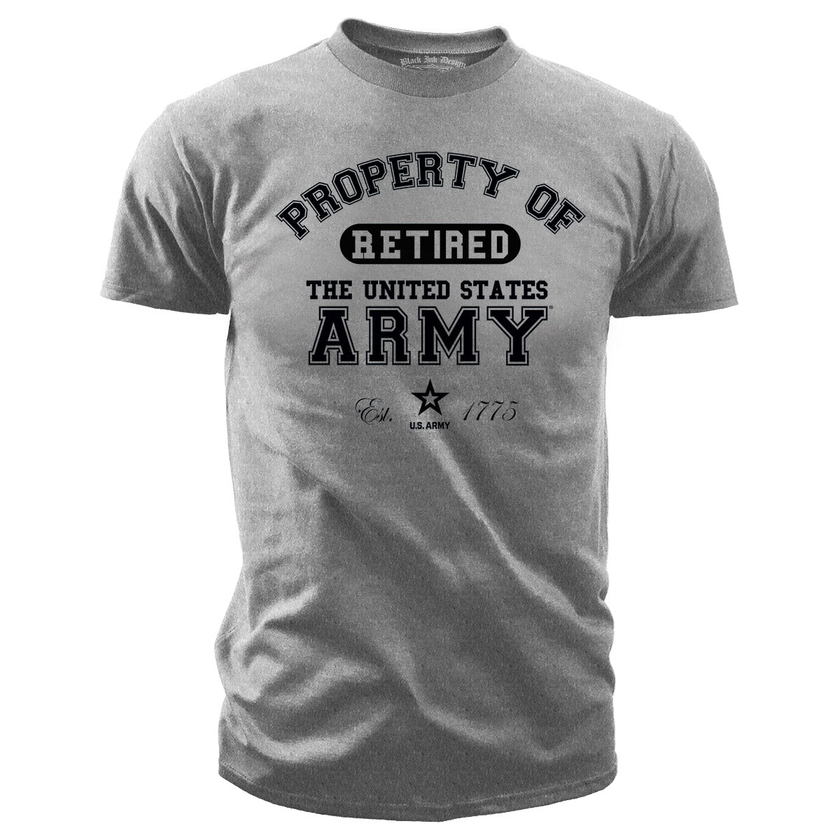 US Army Property of the Army Retired - Black Ink Mens T-Shirt — 7.62 Design