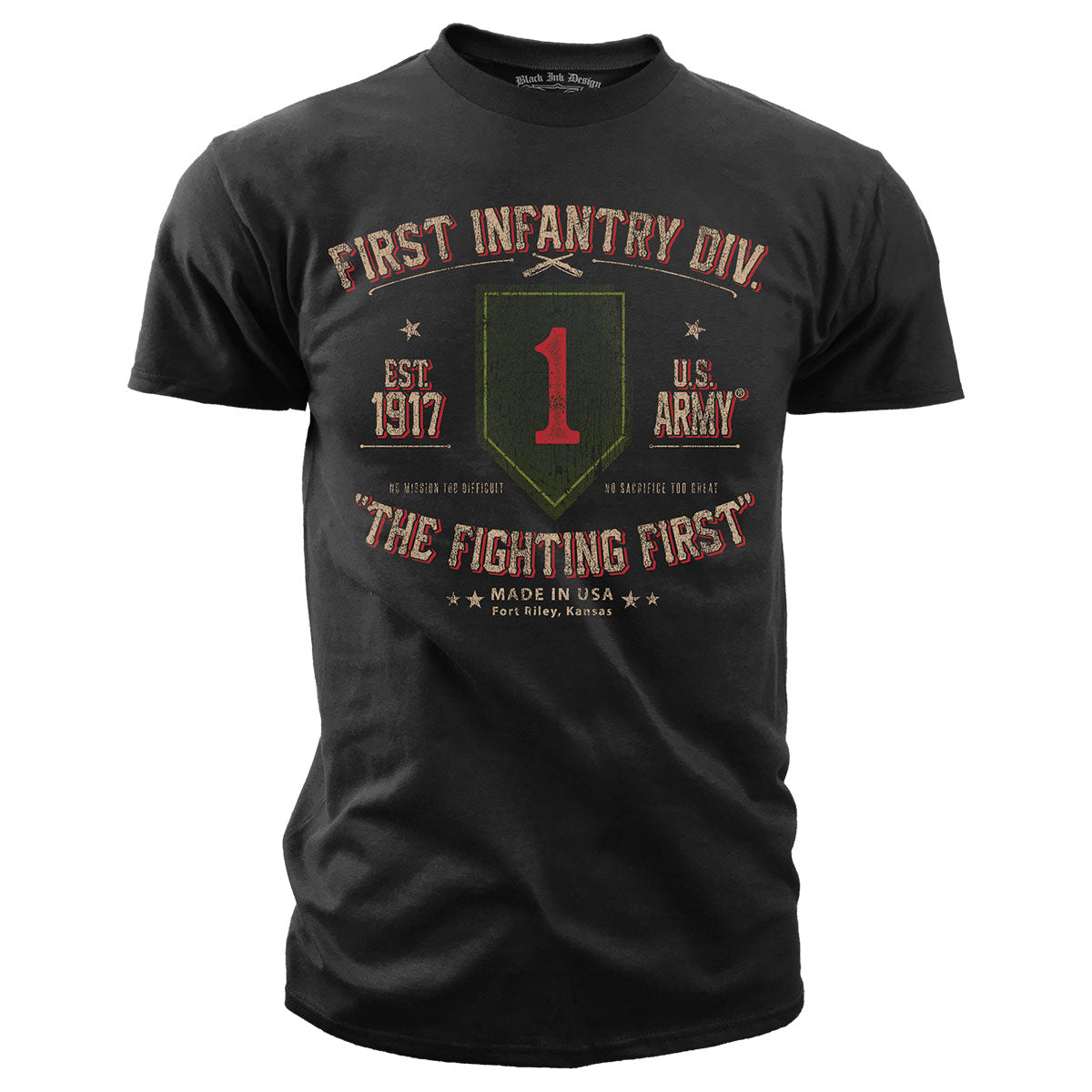 1st Infantry Retro Men's Army T-Shirt - Black Ink Mens T-Shirt — 7.62 ...